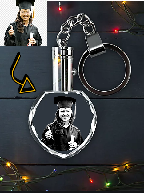 3D Crystal light-up Keychain (Heart) with your photo inside