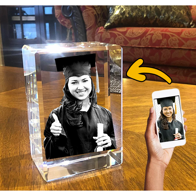 3D Crystal Rectangle your photo laser engraved in crystal.
